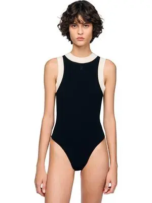 Sandro Two-tone Knit Bodysuit - Black