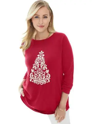 JESSICA LONDON Holiday Motif Pullover - Classic Red Christmas Tree