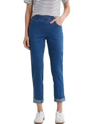Hue High-waist Cuffed Straight-leg Denim Leggings - Medium Wash