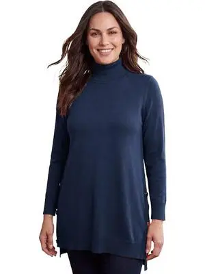 JESSICA LONDON Side Button Turtleneck - Navy