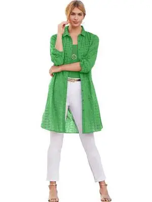 JESSICA LONDON Eyelet Tunic Shirt - Grass
