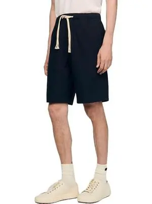 Sandro Cotton Shorts With Elasticated Waistband - Navy Blue