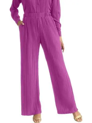 JESSICA LONDON Plisse Wide-leg Trouser - Deep Orchid
