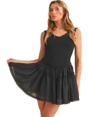 KNIT & LOUNGE Sleeveless Tiered Skirt Dress With Scallop Neckline - Black