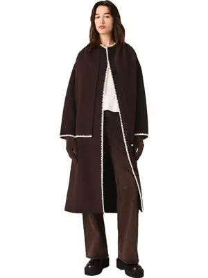 Maje Embroidered Double-faced Coat - Dark Brown