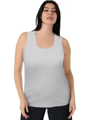 JUNE + VIE Ribbed Scoopneck Tank Top - Heather Grey