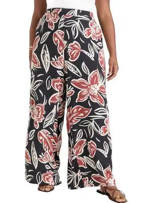 JUNE + VIE Wide-leg Pull-on Trousers - Batik Floral
