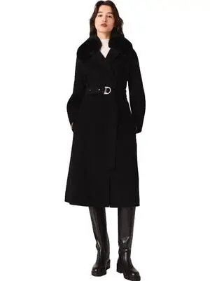 Maje Double-faced Coat With Removable Collar - Black