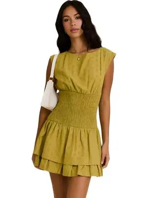 KNIT & LOUNGE Smocked Waist Ruffled Hem Mini Dress - Yellow