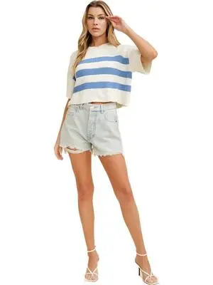 KNIT & LOUNGE Striped Knit Top - Blue/white Stripe