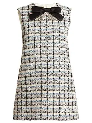 Valentino Garavani Bow-embellished Sequin Tweed Mini Dress - Ivory Multi