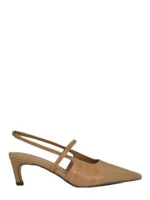 AMIE RAFA Embossed Crocodile Slingback Heels - Beige