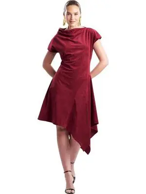 Natori Asymmetric Drape Neck Dress - Ruby