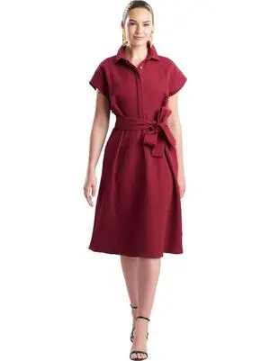 Natori Textured Cotton Jacquard Shirt Dress - Ruby