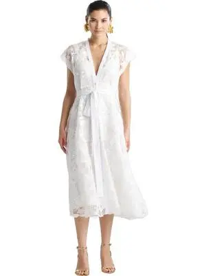 Natori Nishi Lace Tie-front Dress - White