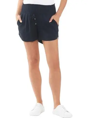 RIPE MATERNITY Shirred Linen Blend Shorts - Navy