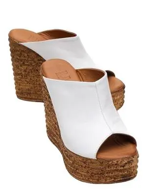 FOREVER & ALWAYS SHOES Leather Platform Wedge Sandals - White Leather