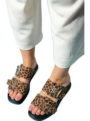 PROLOGUE SHOES Zley Buckle Sandals - Leopard Faux Leather