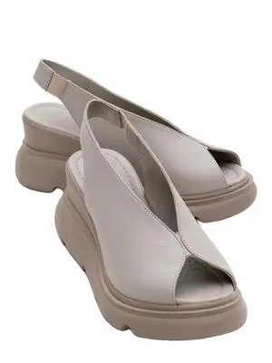 FOREVER & ALWAYS SHOES Leather Platform Wedge Sandals - Beige Leather