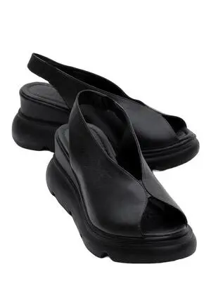 FOREVER & ALWAYS SHOES Leather Platform Wedge Sandals - Black Leather