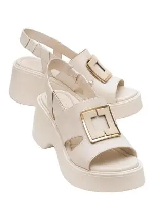 FOREVER & ALWAYS SHOES Leather Buckle Platform Sandal - Beige Leather