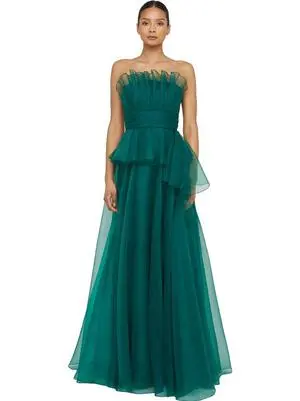 Theia Georgia Fan Bodice Gown - Emerald