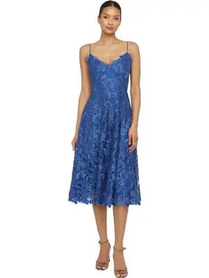 Theia Ainslie Lace Cocktail Midi Dress - Blue Mirage