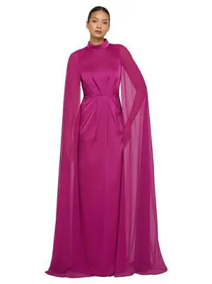 Theia Phillipa Cape Gown - Sangria