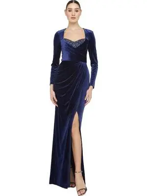 Theia Emerson Long Sleeve Gown - French Navy