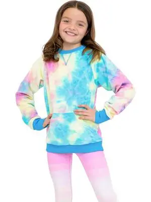 LIMEAPPLE Minky Fleece Crewneck Sweatshirt Cotton Candy Tie Dye