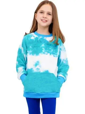 LIMEAPPLE Minky Fleece Crewneck Sweatshirt Turquoise Tie Dye