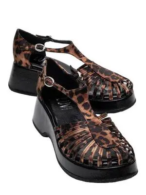 PROLOGUE SHOES Prologue Shoes Aniel Platform Wedge Sandal Leopard Faux Leather