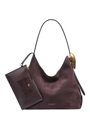 Donna Karan New York Georgette Suede Shoulder Bag Chocolate Plum