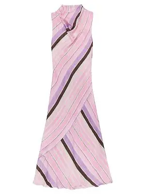RO&ZO Satin Stripe Cowl-neck Maxi Dress - Pink