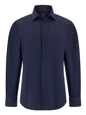 Boggi Milano Closed-collar Regular-fit Cotton-blend Jersey Shirt - Navy Blue