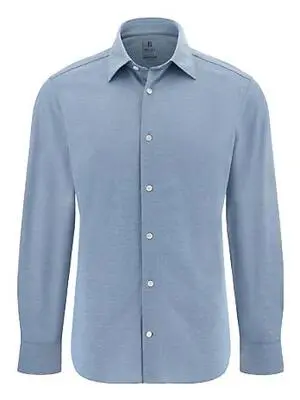 Boggi Milano Closed-collar Regular-fit Cotton-blend Jersey Shirt - Light Indigo