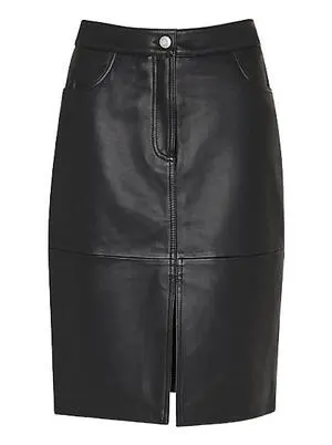 Whistles Split-hem Leather Midi Skirt - Black