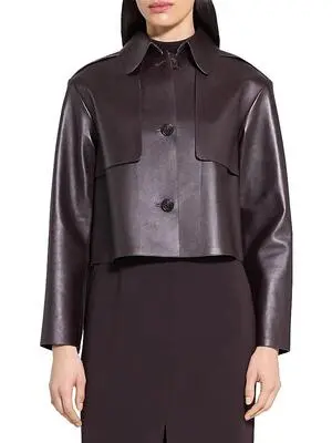 Theory Cropped Leather Trench Coat - Cacao