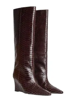 Cynthia Rowley Embossed Leather Wedge Boots Brown