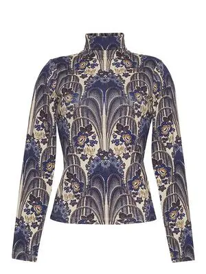 Cara Cara Piper Printed Turtleneck Top - Fontaine Egret