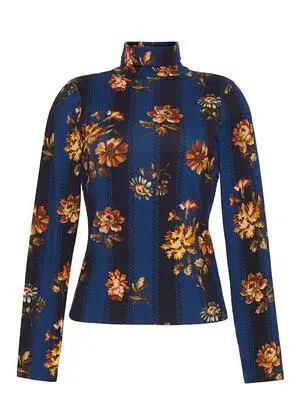 Cara Cara Piper Printed Turtleneck Top - Amour Flora Navy