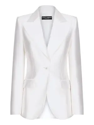 Dolce & Gabbana Single-breasted Mikado Silk Turlington Jacket - White