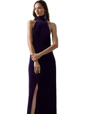 Ralph Lauren Tatum Stretch Velvet Evening Gown - Aubergine