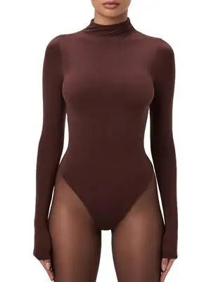 Naked Wardrobe Long-Sleeve Bodysuit Chocolate