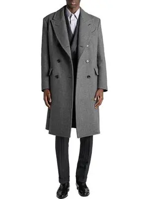TOM FORD Wool Herringbone Double-breasted Overcoat - Combo Dark Grey/black