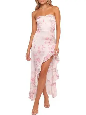 PETAL & PUP Strapless Satin Maxi Dress - Morning Rose