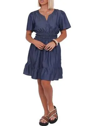 PETAL & PUP Morwenna Ruffle Mini Dress - Chambray