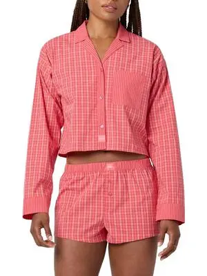 FLORENCE BY MILLS Micro Plaid Crop Shirt - Nasturium Plaid