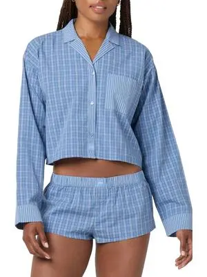 FLORENCE BY MILLS Micro Plaid Crop Shirt - Vintage Blue Plaid