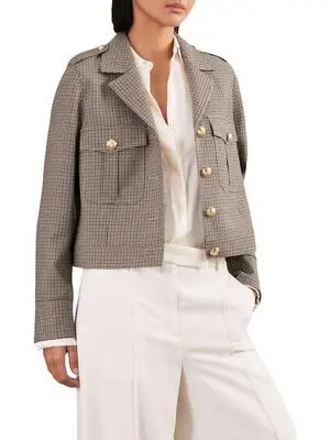 REISS Houndstooth Wool Jacket - Neutral Check